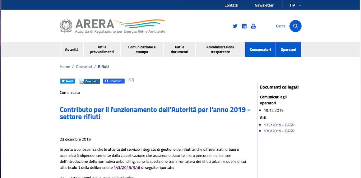 Proroga versamento contributo per il funzionamento dell’ARERA per l ...